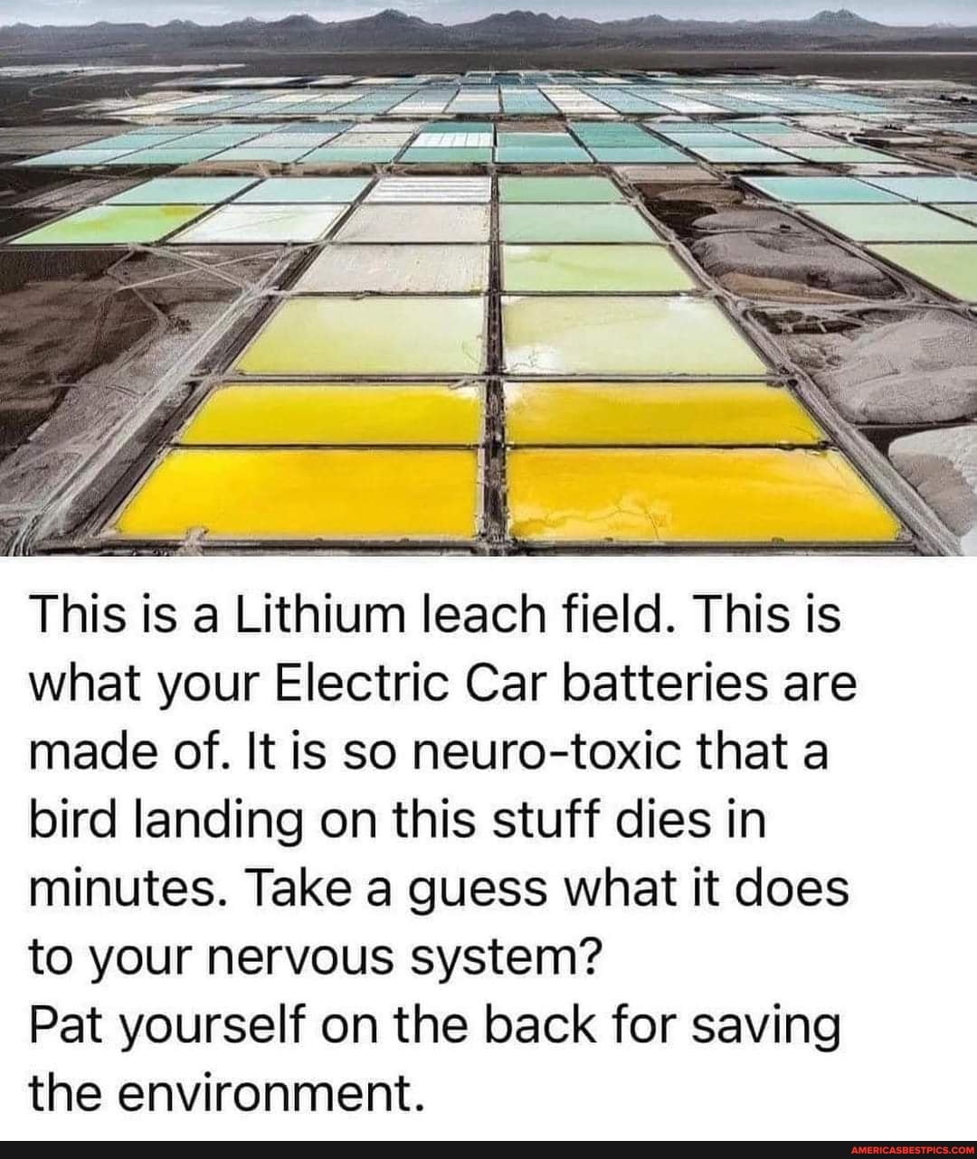 This is a Lithium leach field. This is what your Electric Car batteries ...