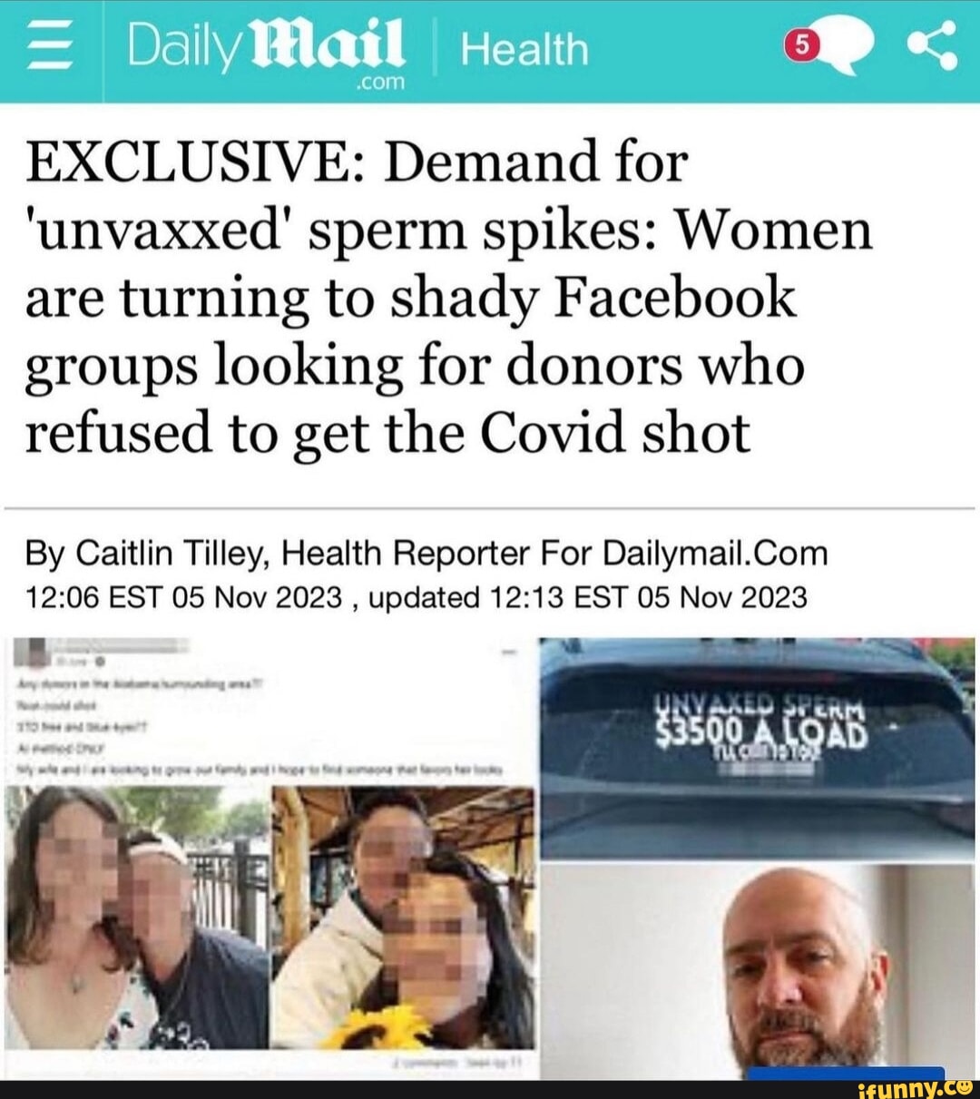 = Daily Wail I Health B" EXCLUSIVE: Demand for 'unvaxxed' sperm spikes ...