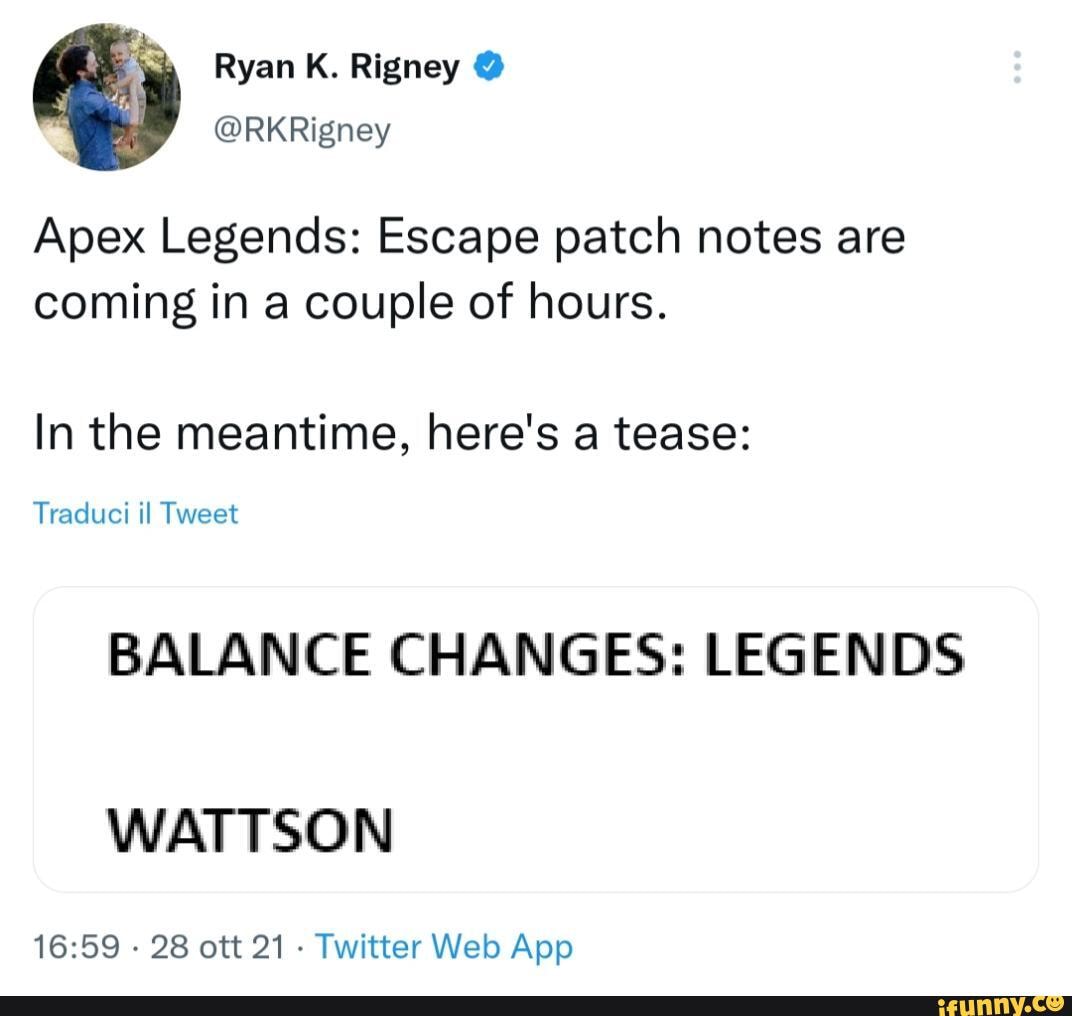 Ryan K. Rigney Apex Legends: Escape patch notes are coming in a couple ...