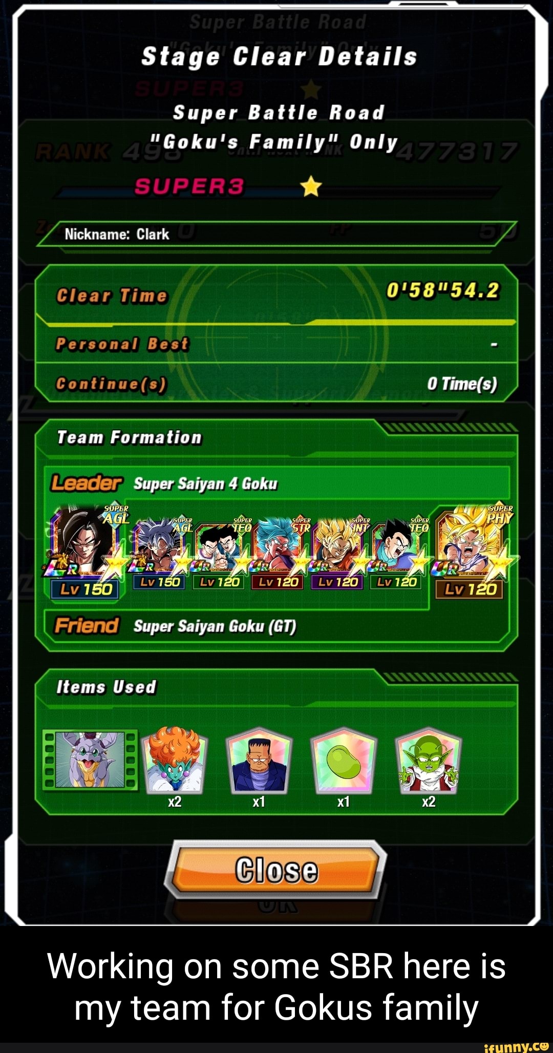 Stage Clear Details Super Battle Road "Goku's Family" Only Nickname ...