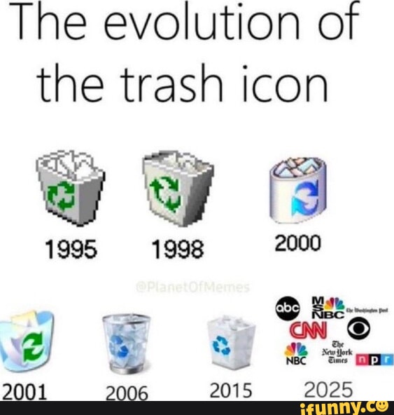 The evolution of the trash icon 2000 2006 2015 2025 1995 - iFunny