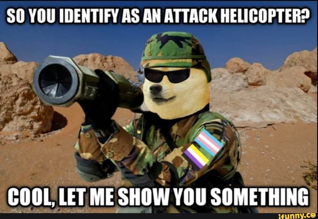 SO YOU IDENTIFY AS AN ATTACK HELICOPTER? COOL, LET ME SHOW YOU ...
