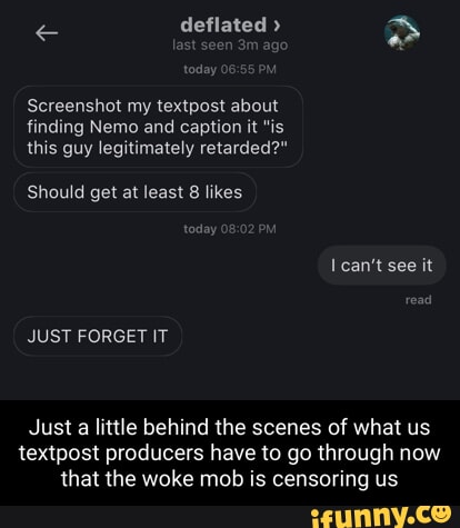 Deflated day Screenshot my textpost about finding Nemo and caption it ...