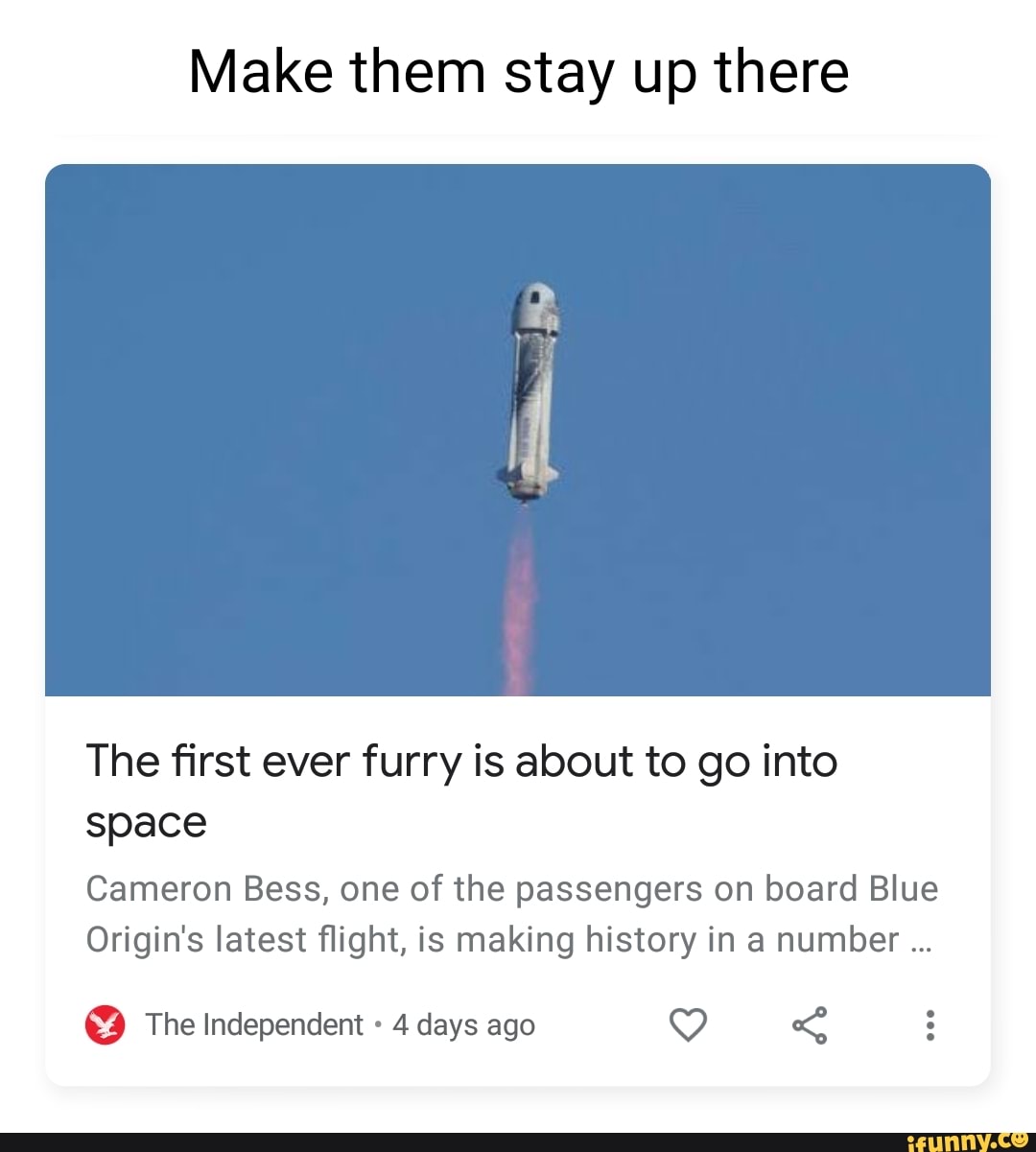 Make them stay up there The first ever furry is about to go into space ...