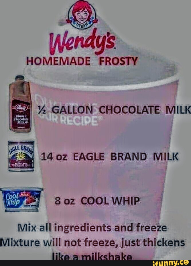 Wendys HOMEMADE FROSTY % GALLON CHOCOLATE MILK 14 EAGLE BRAND MILK COOL ...