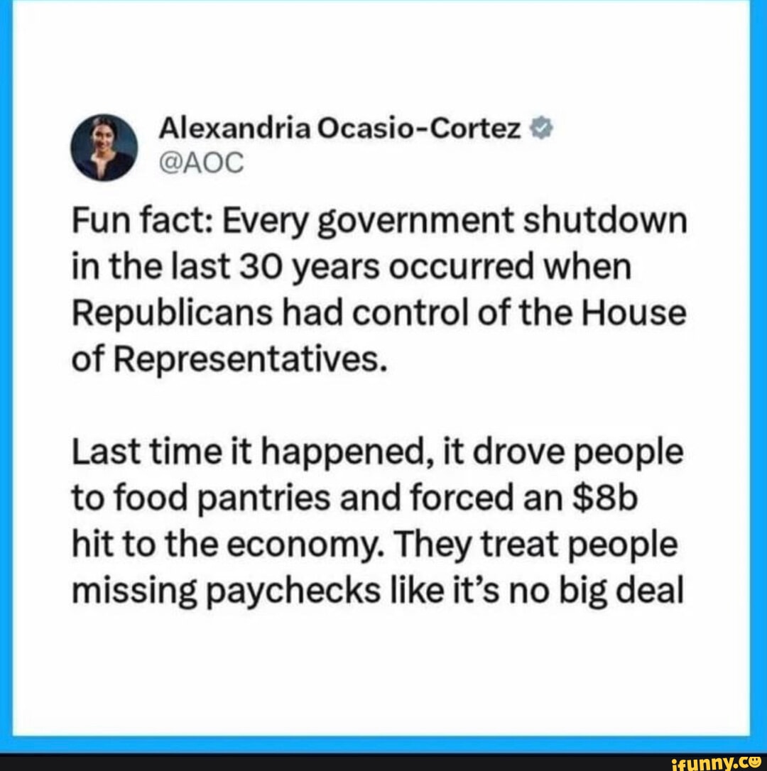 Alexandria Ocasio-Cortez @AOC Fun fact: Every government shutdown in ...