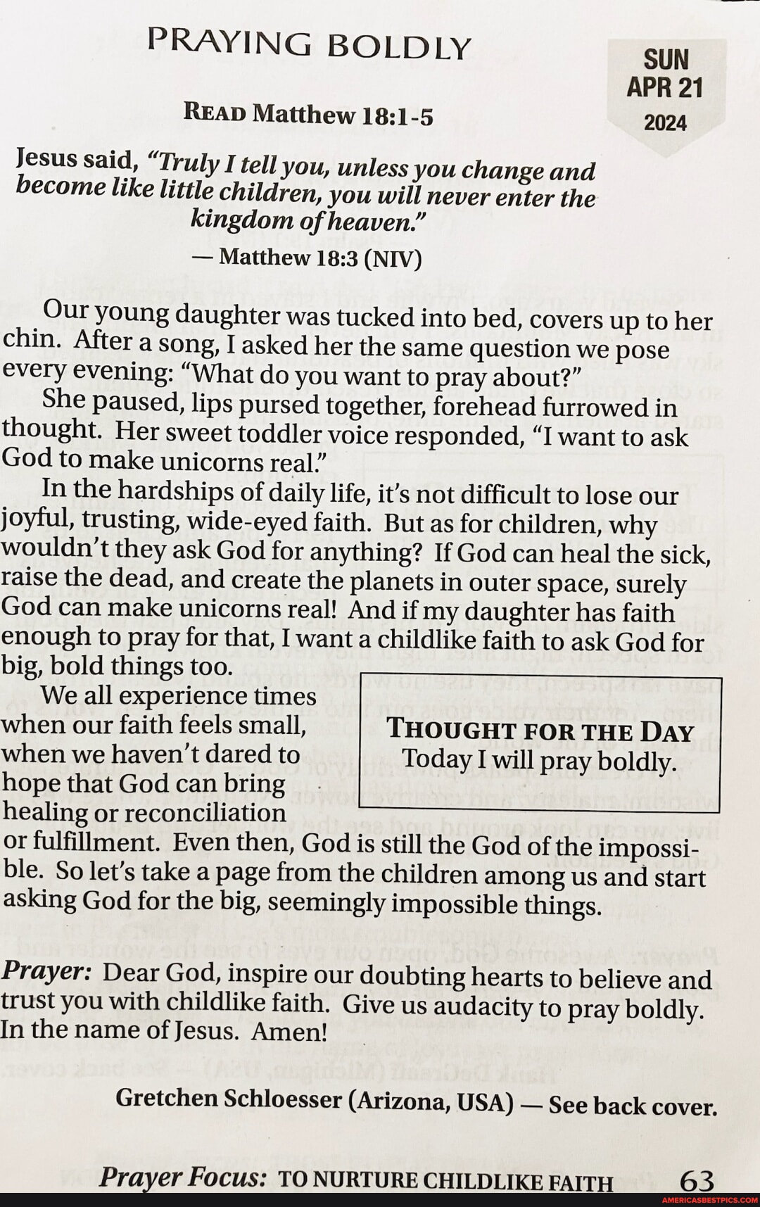 PRAYING BOLDLY SUN APR 21 READ Matthew 2024 Jesus said, "Truly I tell ...