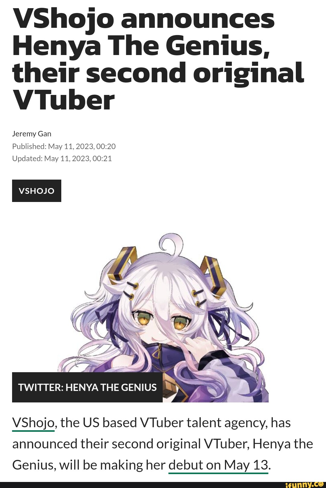 VShojo announces their second original VTuber Jeremy Gan Published: May ...