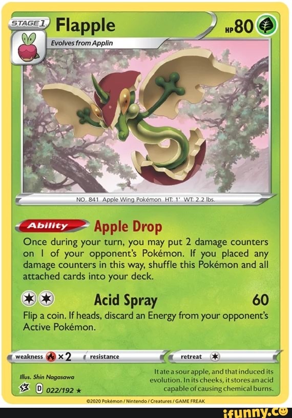 STAGE Flapple NO. 841. Apple Wing Pok6mon. HT. 2,2 Ibs. Apple Drop I ...