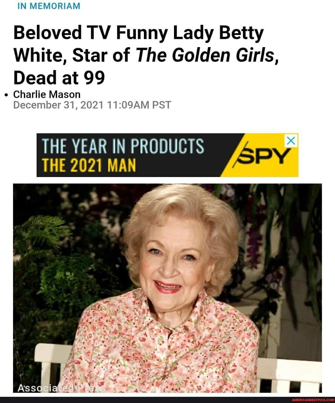 IN MEMORIAM Beloved TV Funny Lady Betty White, Star of The Golden Girls ...