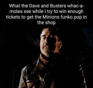 What the Dave and Busters whac-a- moles see while I try to win enough ...