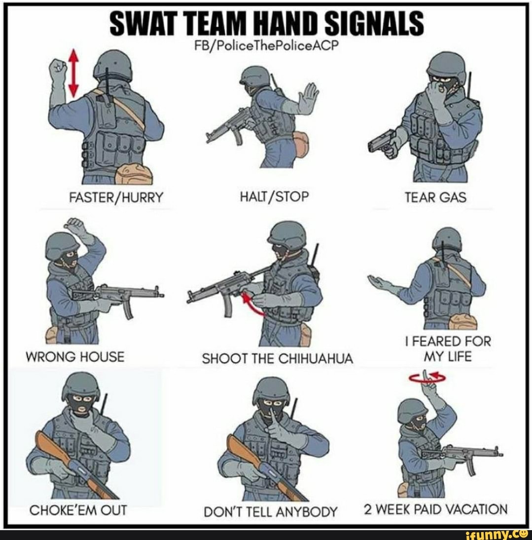 SWAT TEAM HAND SIGNALS I FEARED FOR - iFunny