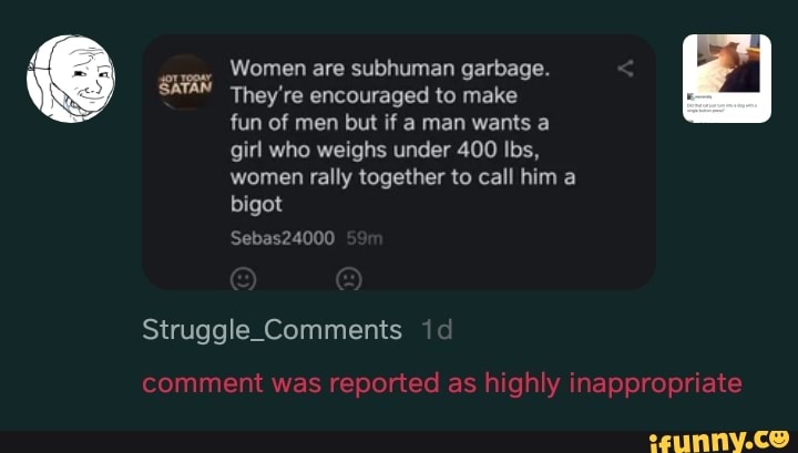 Women are subhuman garbage. They're encouraged to make fun of men but ...
