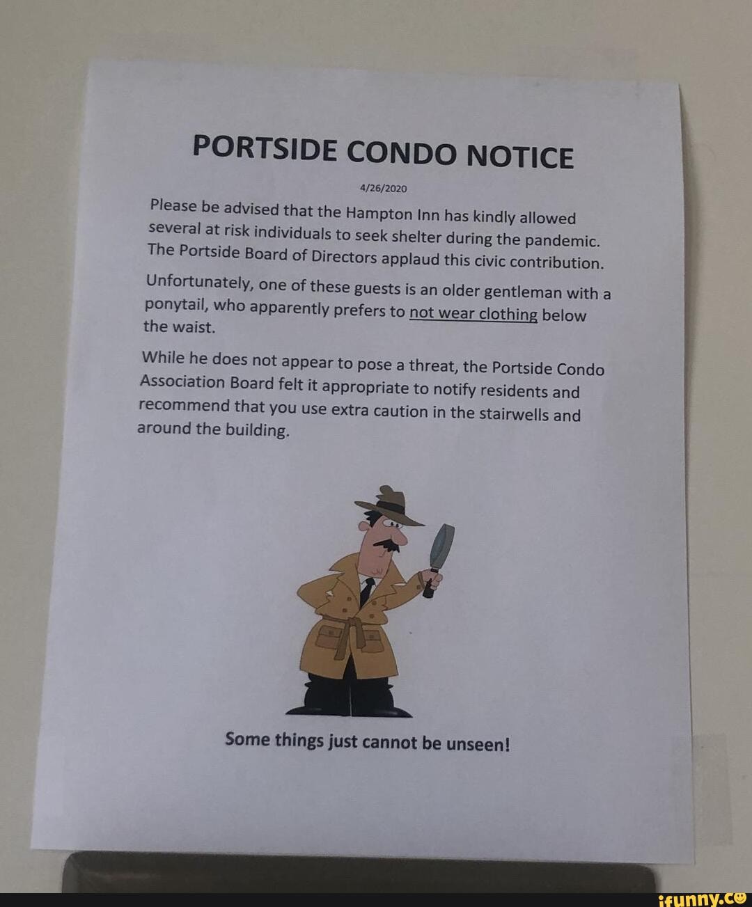 PORTSIDE CONDO NOTICE 4/26/2020 Please be advised that the Hampton Inn ...
