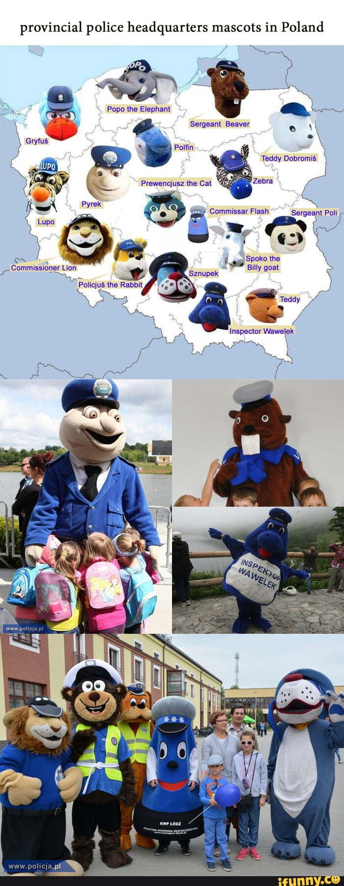 Provincial police headquarters mascots in Poland Popo the Grytus Lupe ...
