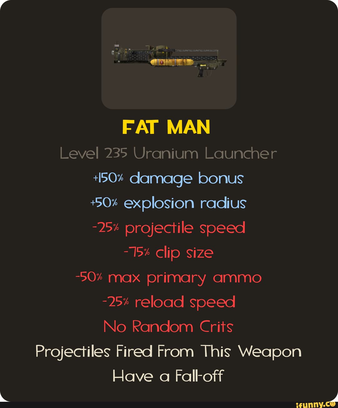 FAT MAN Level 235 Uranium Launcher damage bonus +50% explosion radius ...