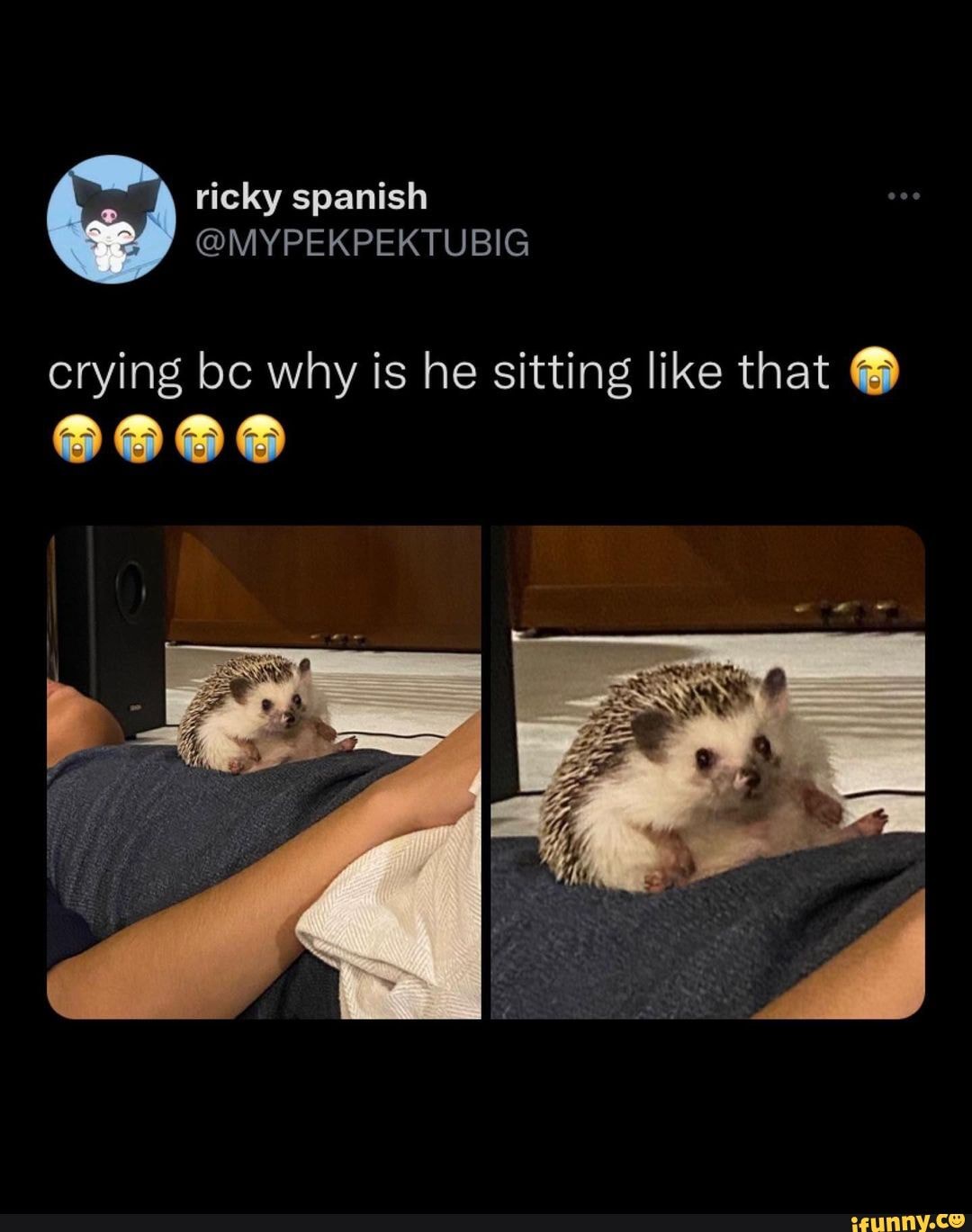 Ricky spanish @MYPEKPEKTUBIG crying bc why is he sitting like that ...