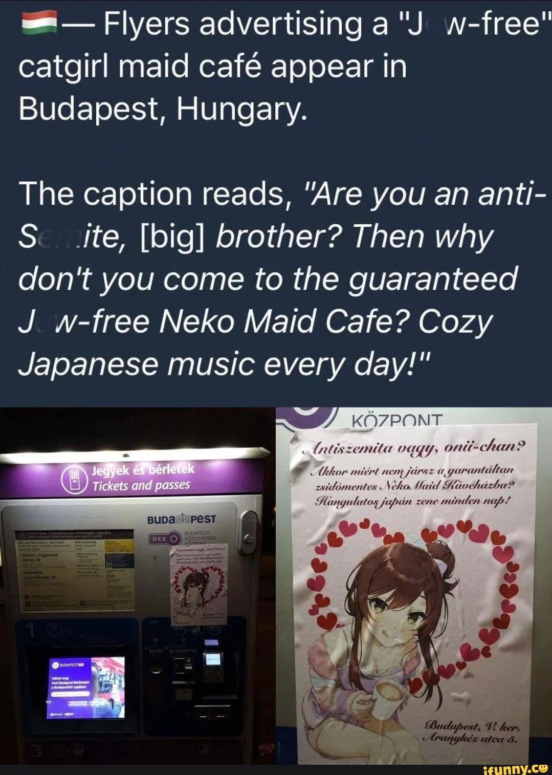 Flyers advertising a "-free catgirl maid cafe appear in Budapest ...