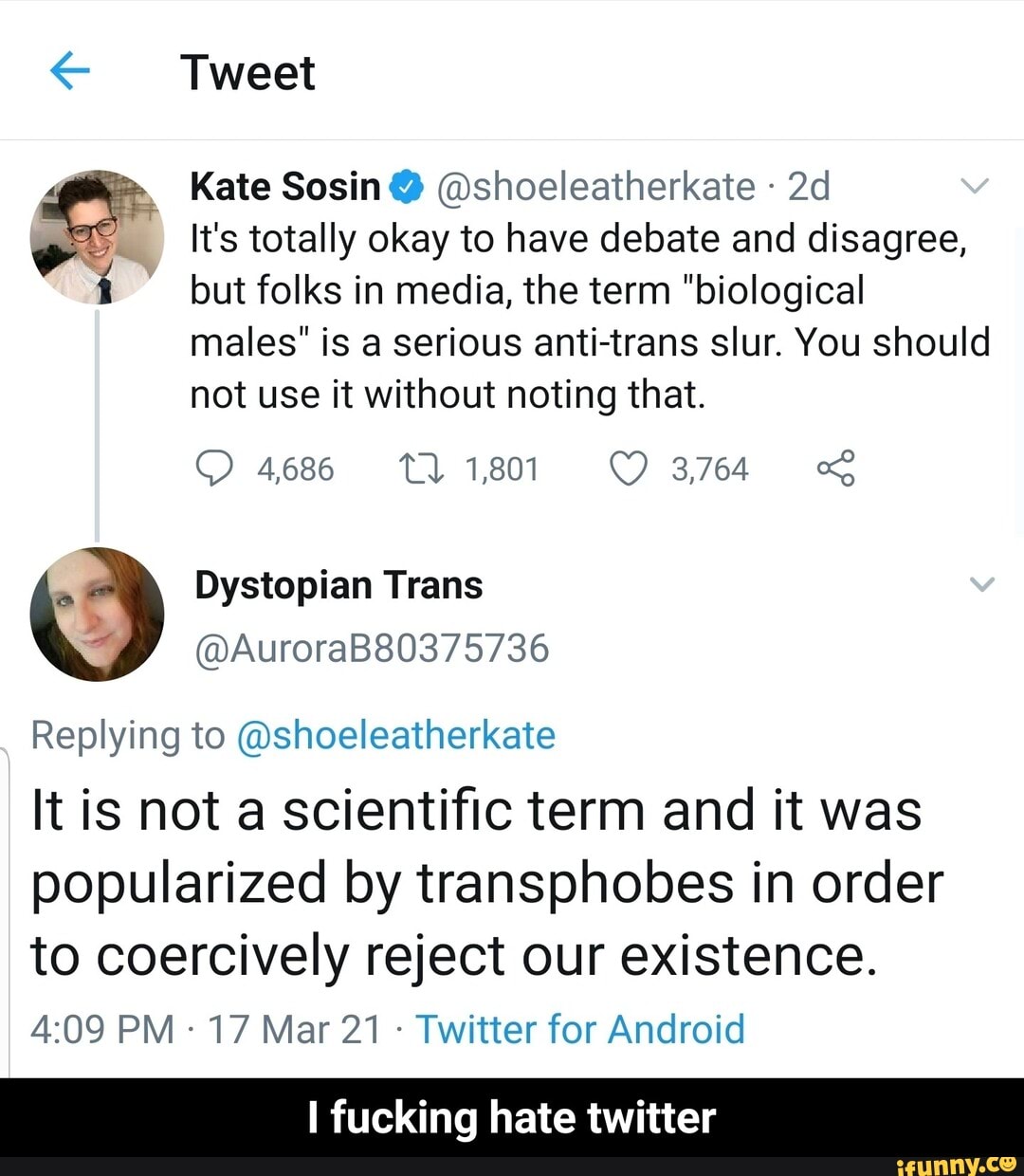 Tweet Kate Sosin@ @shoeleatherkate It's totally okay to have debate and ...