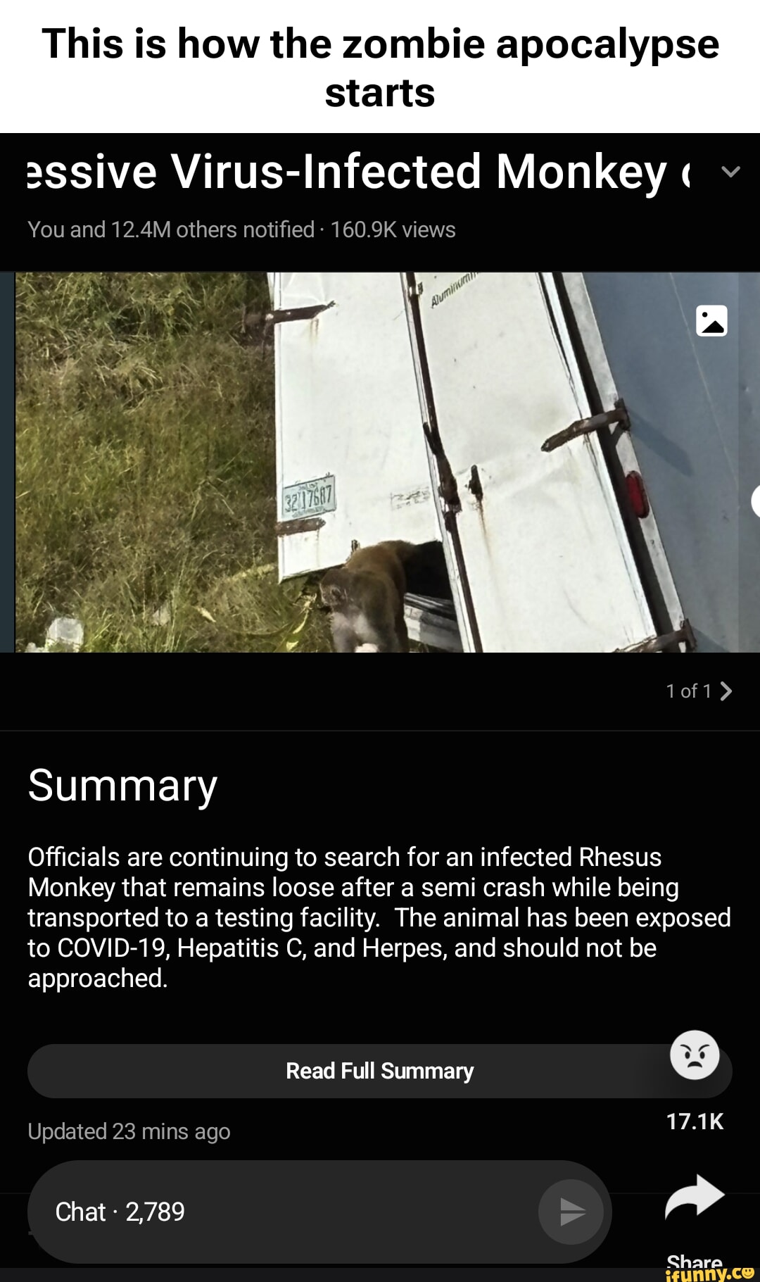 This is how the zombie apocalypse starts assive Virus-Infected Monkey ...