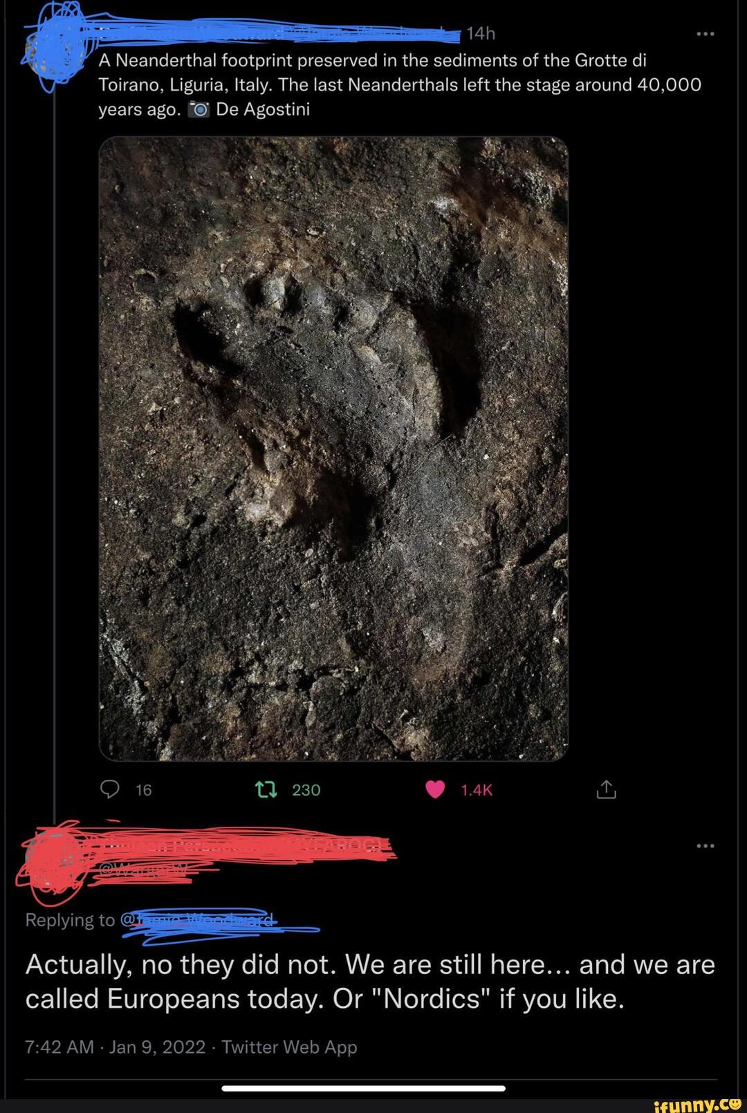 A Neanderthal footprint preserved in the sediments of the Grotte di ...