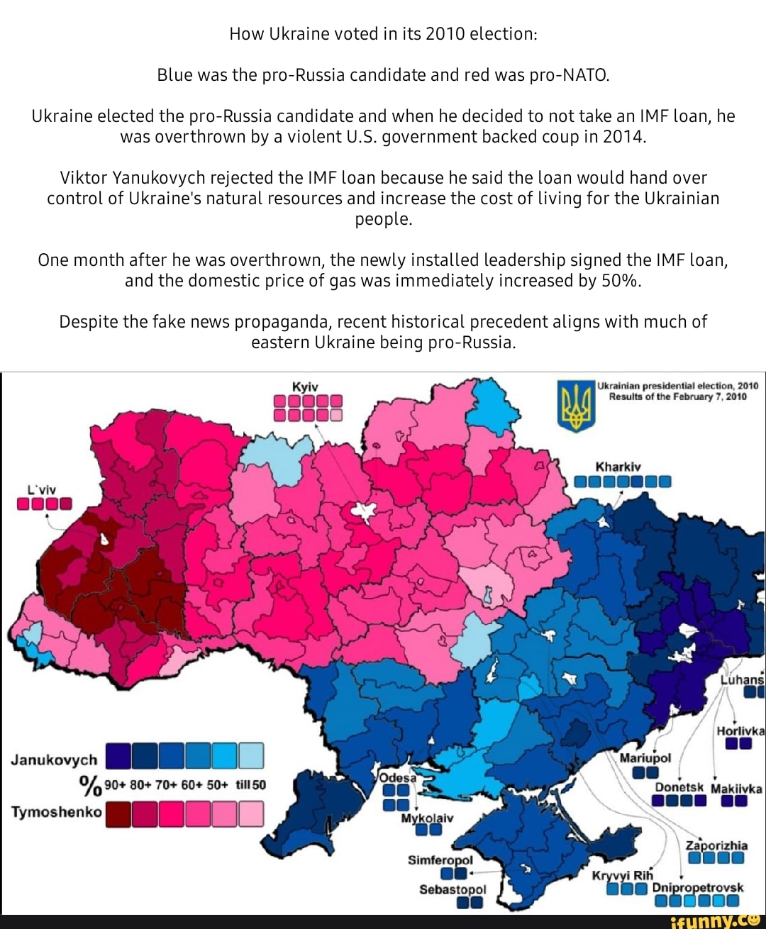 How Ukraine voted in its 2010 election: Blue was the pro-Russia ...