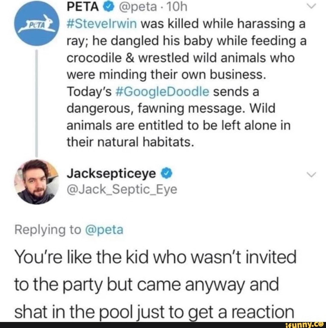 PETA @ @peta #Stevelrwin was killed while harassing a ray; he dangled ...