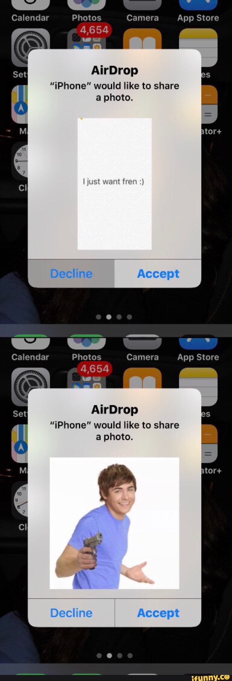 AirDrop "iPhone" would like to share a photo. AirDrop "iPhone" would ...