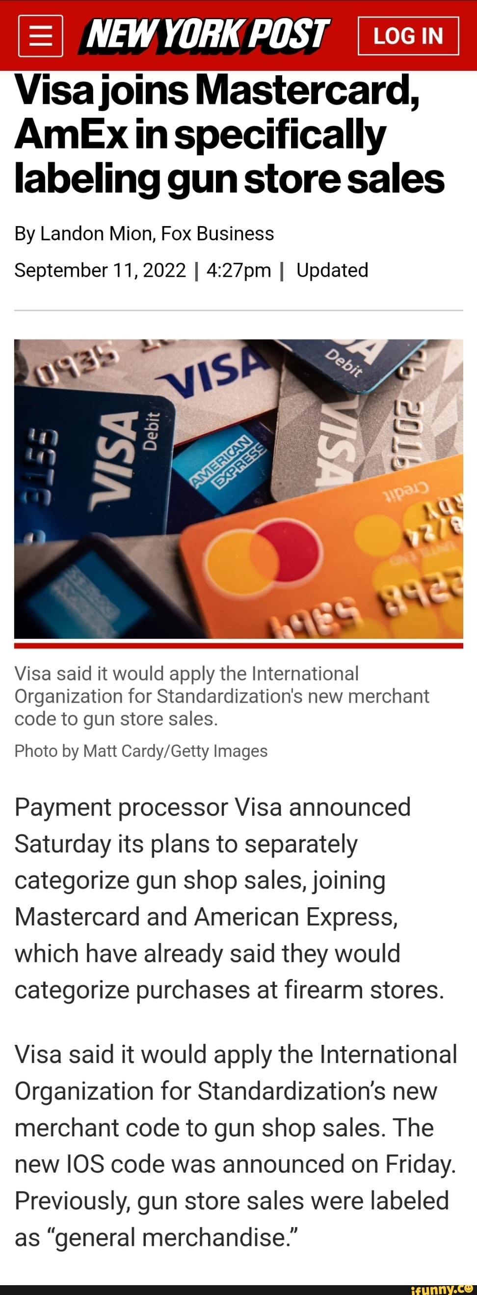NEW YORK POST I I Visa joins Mastercard, AmEx in specifically labeling ...