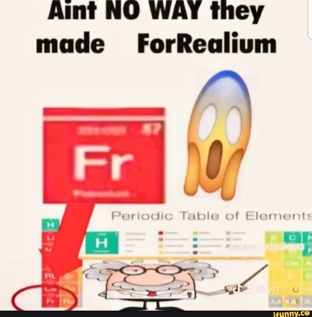 Aint NO WAY they made ForRealium Periodic Table of Element: - iFunny