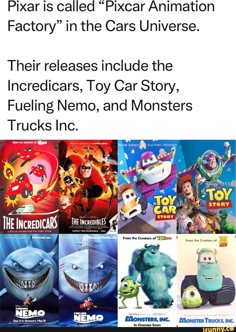 Pixar is called car Animation Factory" in the Cars Universe. Their ...