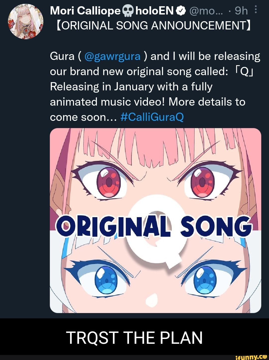 Mori Calliope holoEN @ @mo.. {ORIGINAL SONG ANNOUNCEMENT) Gura ...