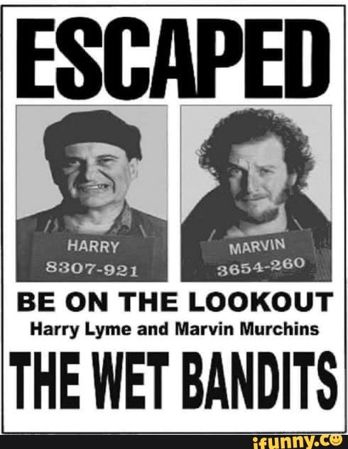 ESCAPED BE ON THE LOOKOUT Harry Lyme and Marvin Murchins THE WET ...
