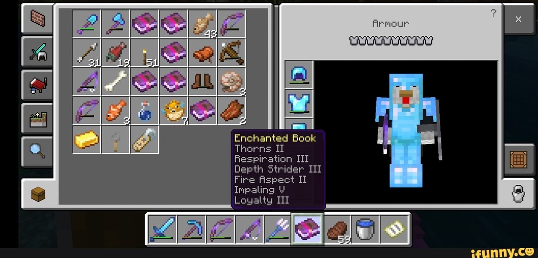 Enchanted Book Thorns IT Fiespiratian III Depth Strider IIT Fire Aspect ...