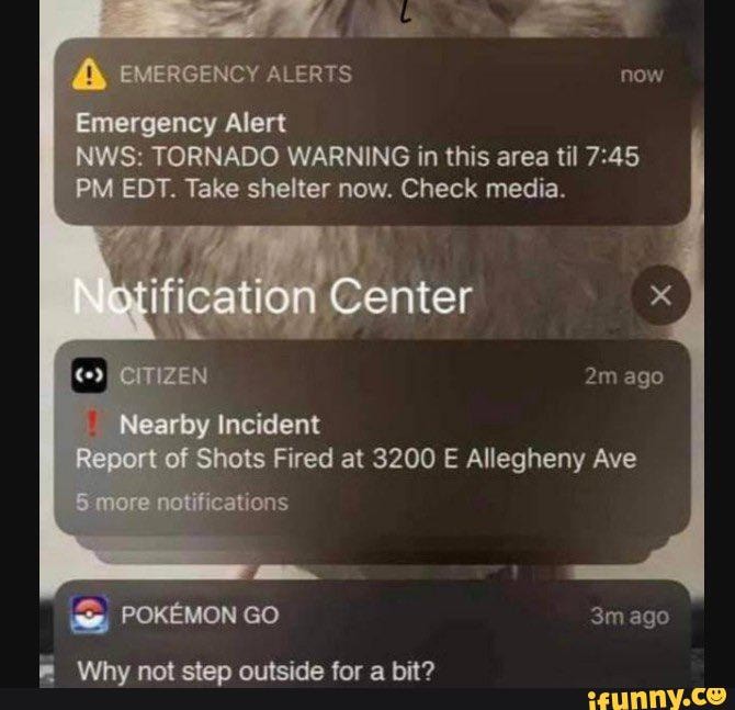 EMERGENCY ALERTS now Emergency Alert NWS: TORNADO WARNING in this area ...