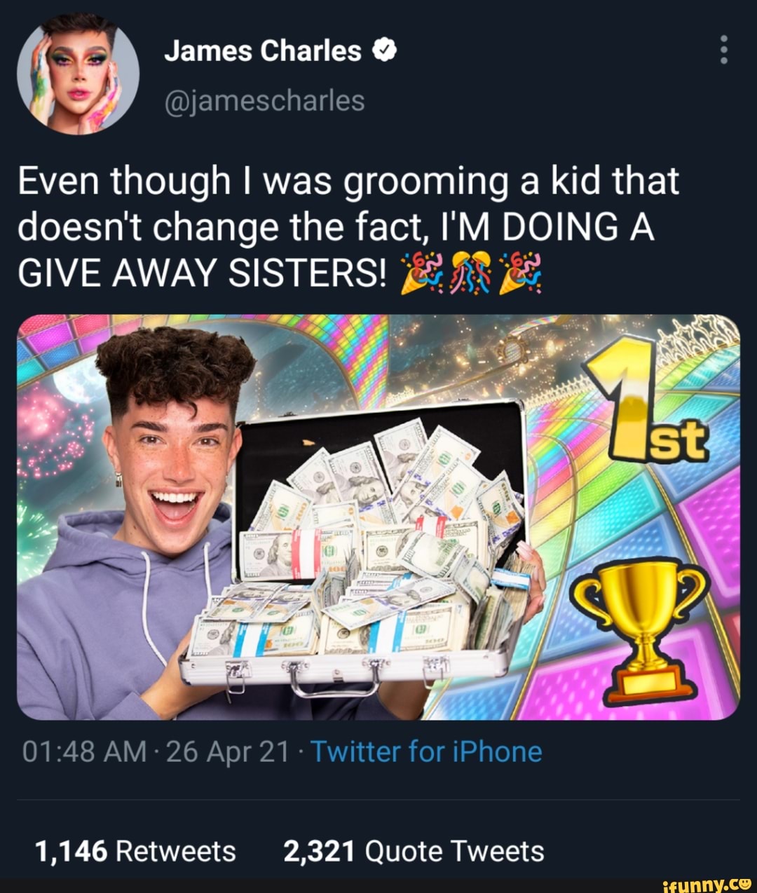 James Charles @ @jamescharles Even though I was grooming a kid that ...