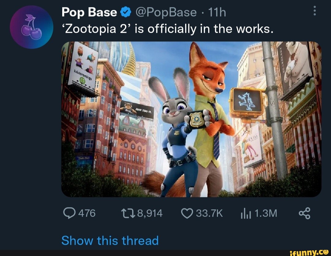 'Zootopia 2' is officially in the works. Pop Base @PopBase 1.3M Show ...