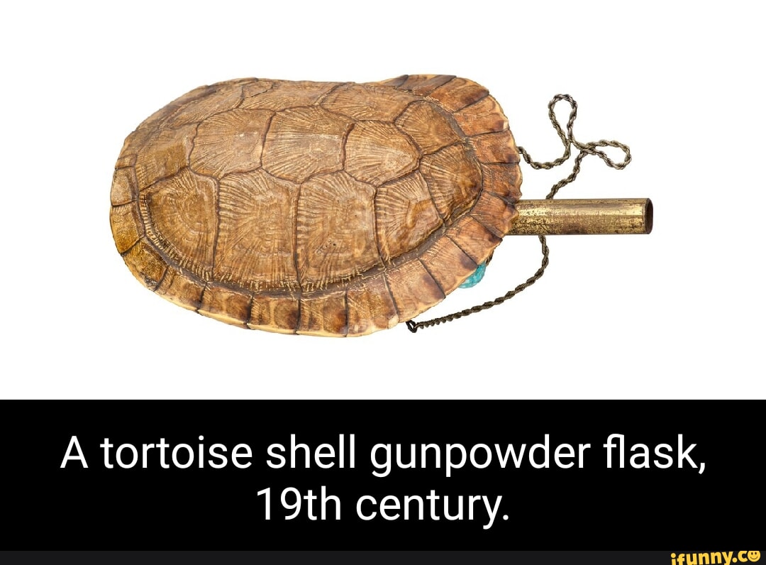 A tortoise shell gunpowder flask, 19th century. - iFunny