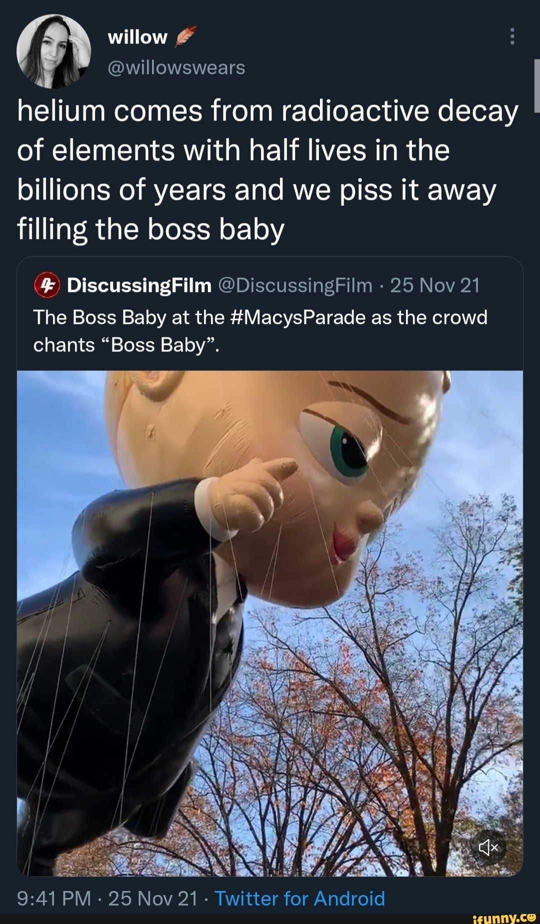 Willow @willowswears helium comes from radioactive decay of elements ...