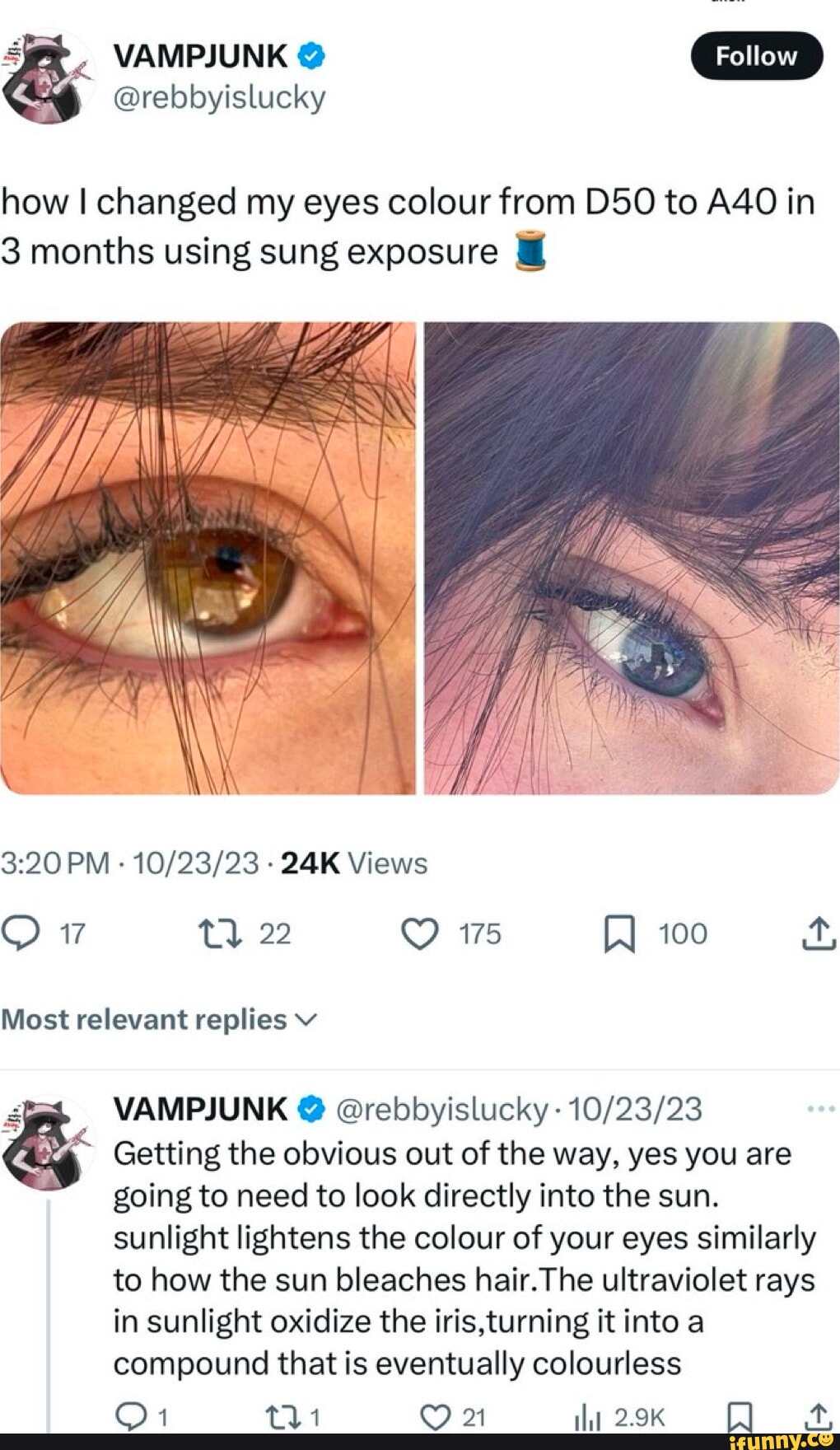 @rebbyislucky Follow how I changed my eyes colour from to in 3 months ...