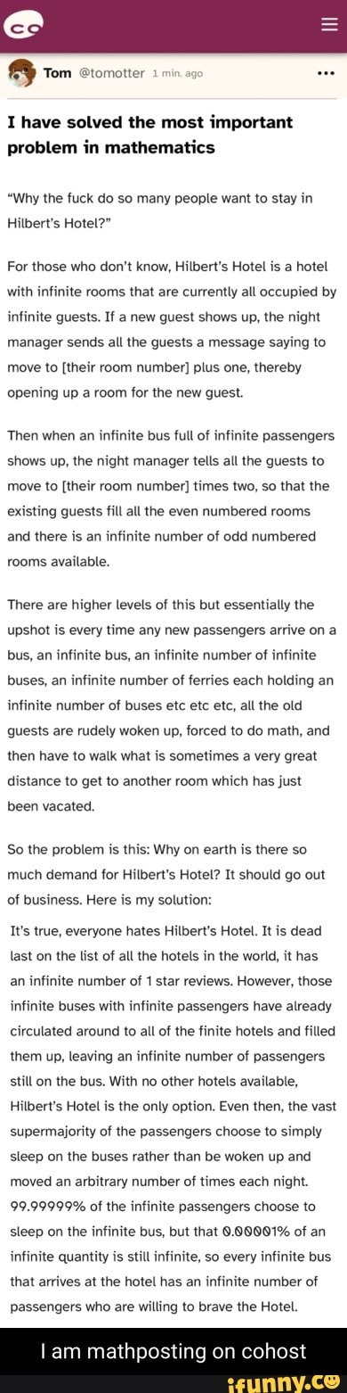 Tom @tomotter have solved the most important problem in mathematics ...