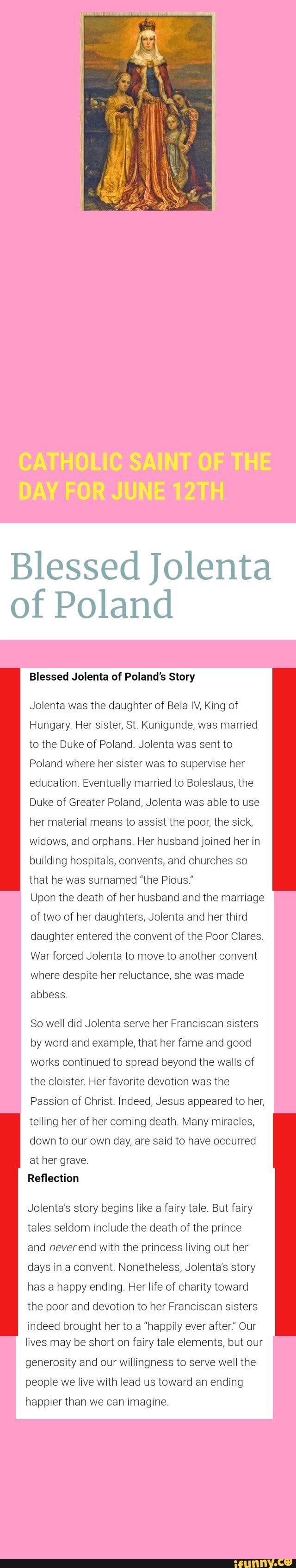 CATHOLIC SAINT OF THE DAY FOR JUNE 12TH Blessed Jolenta of Poland ...