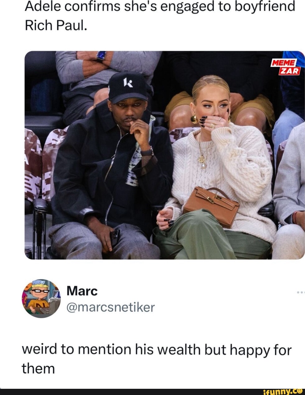 Adele confirms she's engaged to boyfriend Rich Paul. weird to mention his wealth but happy for ...