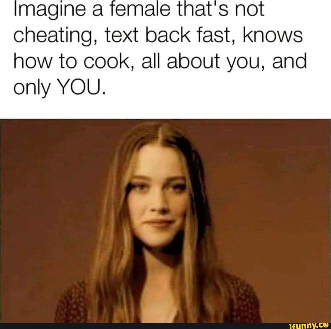 Imagine a female that's not cheating, text back fast, knows how to cook ...