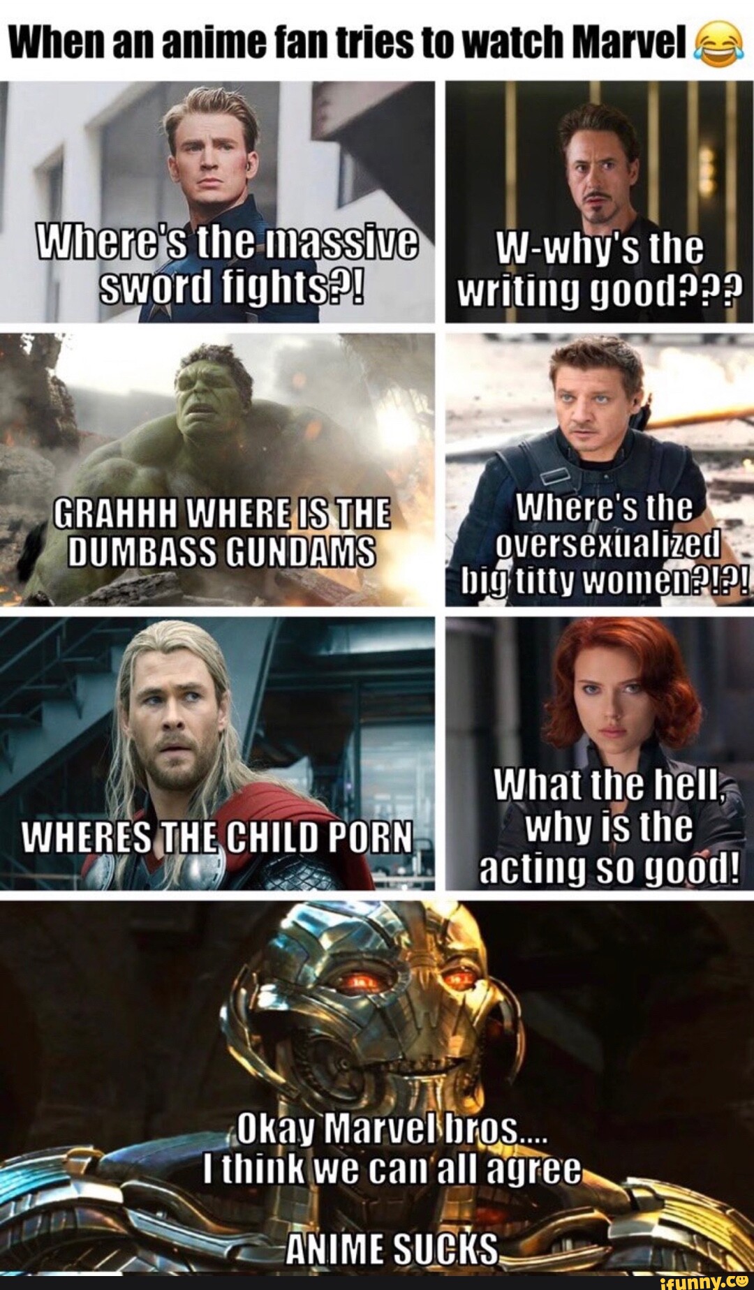 When an anime fan tries to watch Marvel Where's the masstve sword ...