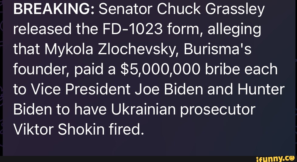 BREAKING: Senator Chuck Grassley released the FD-1023 form, alleging ...