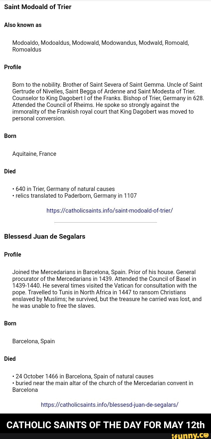 Saint Modoald of Trier Also known as Modoaldo, Modoaldus, Modowald ...