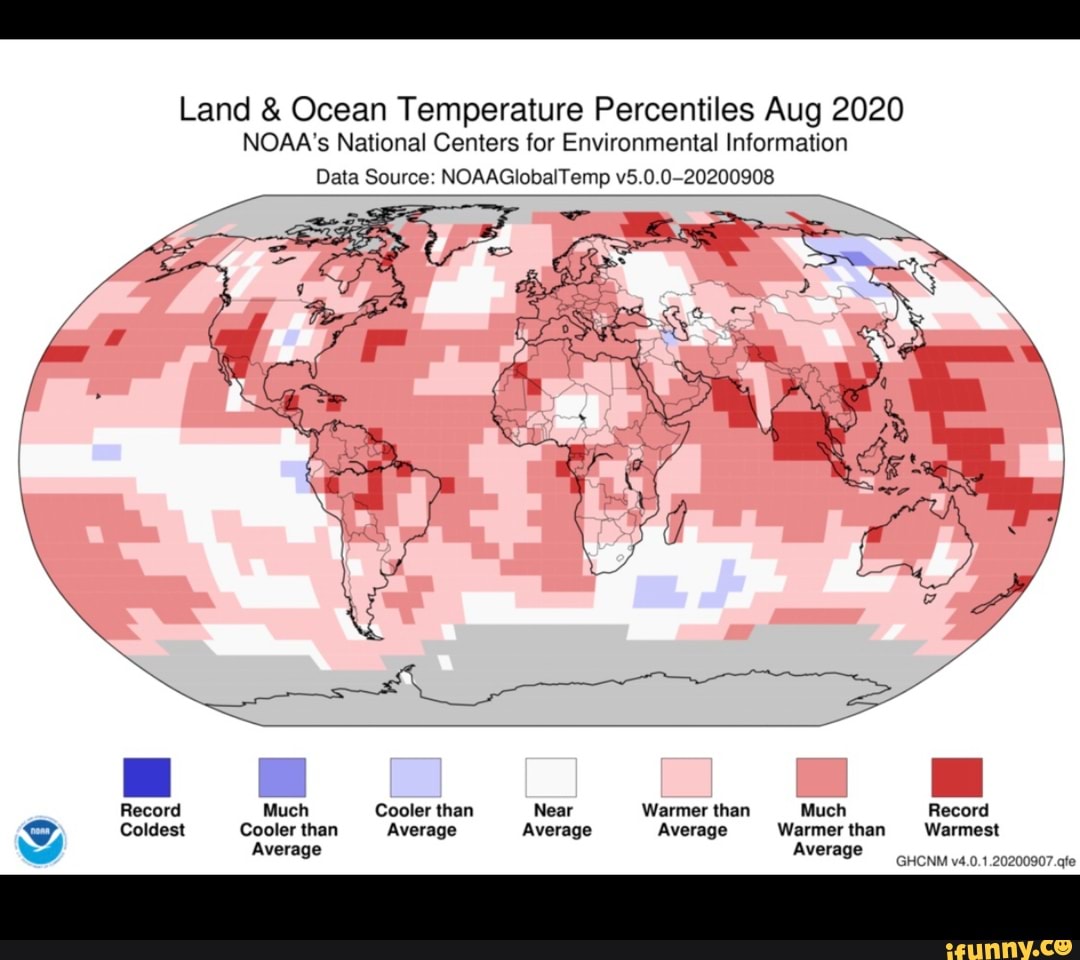 Land & Ocean Temperature Percentiles Aug 2020 NOAA National Centers for ...