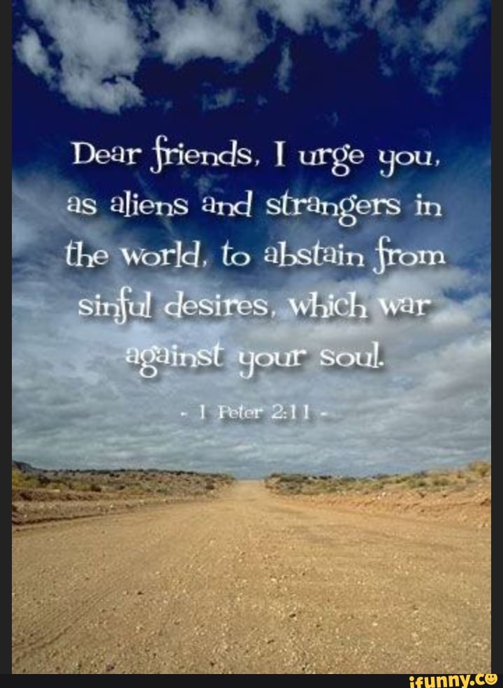 Dear friends, I urge you, aliens and strangers in the world, to abstain ...