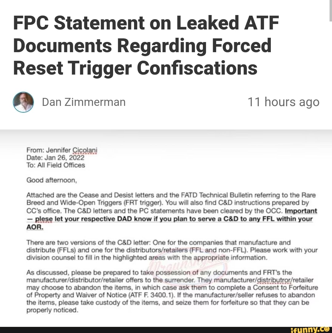 FPC Statement on Leaked ATF Documents Regarding Forced Reset Trigger ...